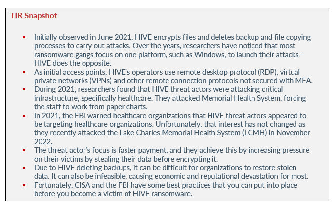 An Update on HIVE Ransomware